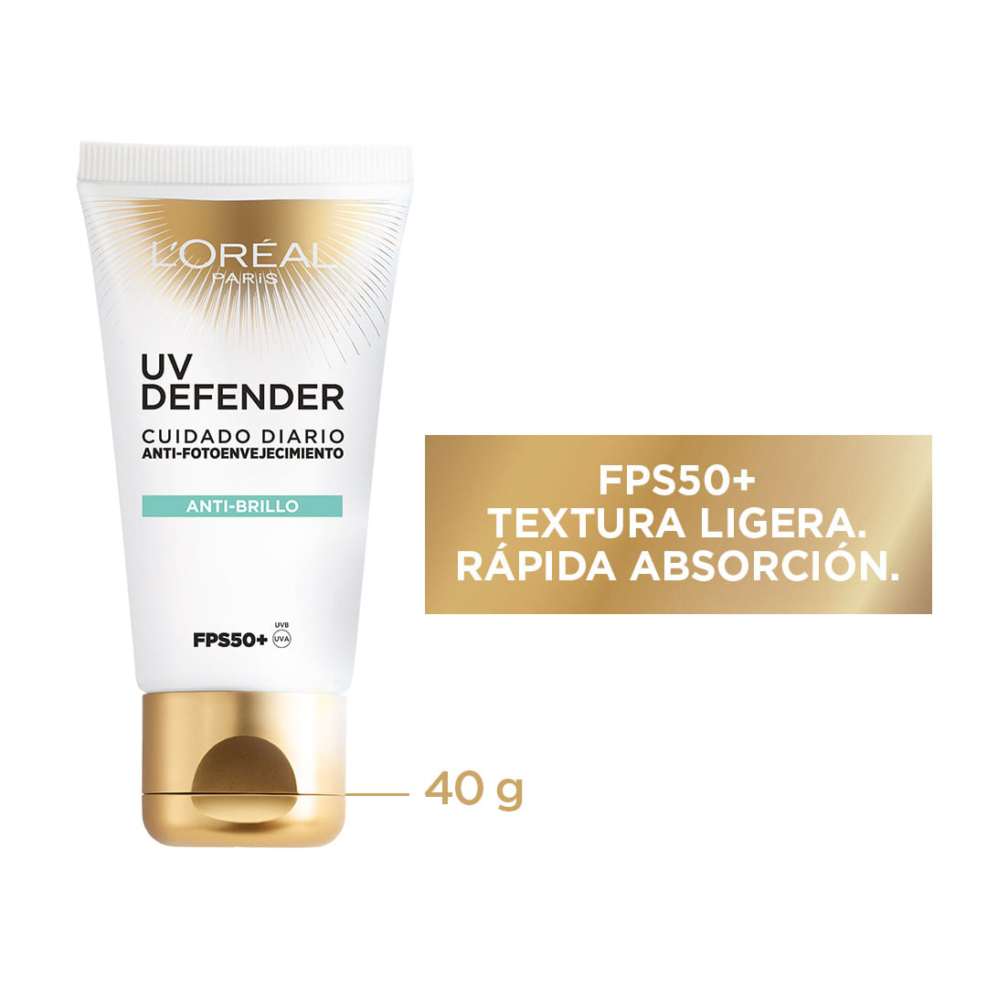 Protector solar uv defender anti brillo sin color fps50+ 40 gr ...
